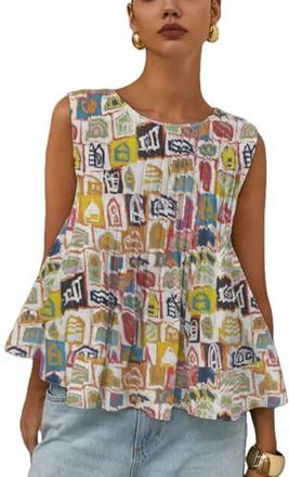 Generic Haut p&eacute;plum pliss&eacute; sans manches pour femme, d&eacute;bardeur d&eacute;t&eacute; &agrave; volants, chemisier nuisette d&eacute;contract&eacute;e fronc&eacute;e fluide, Couleur : 1, XL