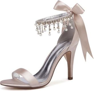 Generic Escarpins Femme Bout Ouvert Mari&eacute;e Stylet Talons Btide Cheville Boucle Sandales Chaussures De Mariee Bal 10.5Cm,Champagne,42 EU