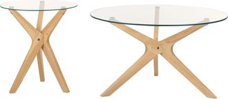 Beliani Couchtisch 2er Set Glas trasparent mit Holzbeinen Hellbraun rund modern Valley