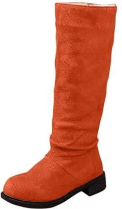 Generic Bottes de marche classiques &agrave; talon &eacute;pais pour femme - En daim synth&eacute;tique - &Eacute;l&eacute;gantes et d&eacute;contract&eacute;es - Semelle antid&eacute;rapante confortable - &Agrave; enfile