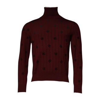 Dolce & Gabbana Pull en maille &agrave; col roul&eacute; avec logo - Homme - Pulls - Rouge - Taille: M