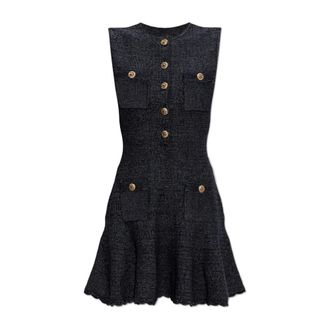 Self Portrait Robe courte en maille textur&eacute;e sans manches - Femme - Robes - Bleu - Taille: 42 FR