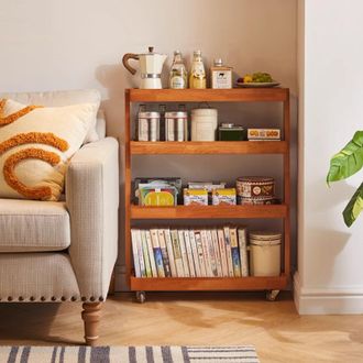 Generic K&uuml;chenwagen mit 4 Etagen, Rollwagen aus Massivholz, multifunktionaler Aufbewahrungswagen-Organizer mit R&auml;dern f&uuml;r Wohnzimmer, Sofa oder Schlafzimmer