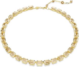 Swarovski Millenia Halskette, Vergoldete Damenhalskette mit goldfarbenen Kristallen im Oktagon-Schliff in Eleganter Kesselfassung, Länge: 39-44.7 cm
