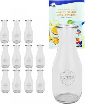 MamboCat 12er Set Weck Gläser 1062ml 1 Liter Saftflasche inkl. Gelierzauber Rezeptheft I Original Weck Glasflasche I Einweckflaschen für Säfte Saucen Öle UVM I