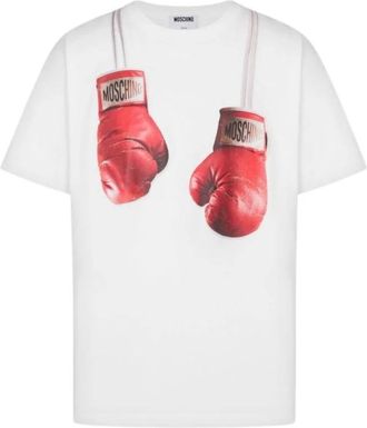 Moschino unisex, Tops, Blanc, Taille: S T-shirt en jersey de coton imprim&eacute;