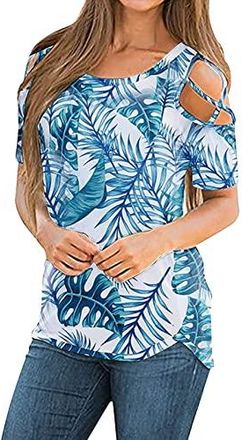 Janly T-shirt surdimensionn&eacute; pour femmes T-shirt avec imprim&eacute; floral Design &eacute;paule froide comme haut &agrave; manches courtes pour les chemisiers d&eacute;contract&eacute;s T-sh