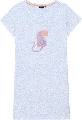 Arthur Chemise de Nuit Femme Manches Courtes - en Modal, Mati&egrave;re l&eacute;g&egrave;re, Respirante et Ultra Douce - Motif L&eacute;opard Bleu - Taille XL