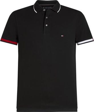 Tommy Hilfiger Polo Manches Courtes Homme Flag Cuff Slim Fit, Noir (Black), S