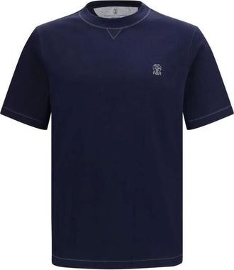 Brunello Cucinelli Homme, Tops, Bleu, Taille: M T-shirt en coton au design classique