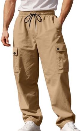 Generic Pantalon cargo d&eacute;contract&eacute; pour homme avec plusieurs poches, coupe ample, jambe droite, confortable pour lautomne et lhiver au quotidien, kaki, 3XL