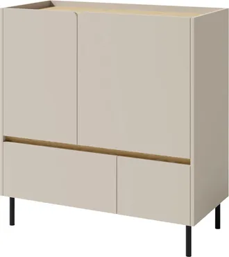 Mirjan24 Kommode Lonitz LZ09, Sideboard grifflos mit 2 Schubladen & 2 T&uuml;ren, kompakte Anrichte auf schwarzen Metallf&uuml;&szlig;en, Schrank f&uuml;r Jugendzimmer (Sandbeige +