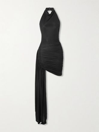 Maygel Coronel Villa Neckholder-minikleid Aus Gerafftem Stretch-jersey - Schwarz