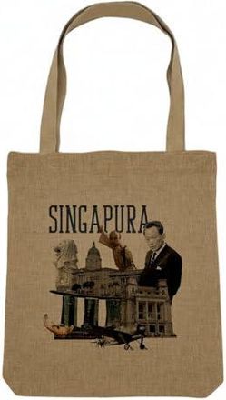 Fabulous Sac Shopping Tote Bag Aspect Lin - Singapur Collage Singapour Voyage Carte Postale - Sac de Courses Toile Epaisse 360g Beige Naturel Cabas Port&eacute; Epaul