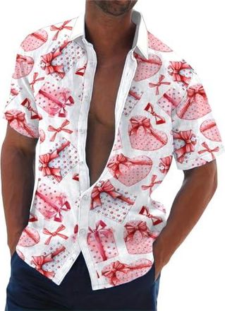 Generic Chemise boutonn&eacute;e &agrave; manches courtes pour homme pour la Saint-Valentin 2026, rose, 3XL