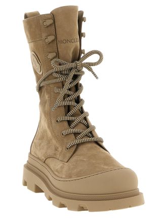 Moncler Womens Beige Leather Lace-Up Boots