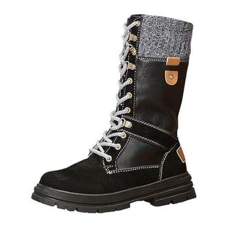 Generic Bottes Mi-Mollet Femme &agrave; Lacets Fermeture &Eacute;clair Style Combat Bottes Semelle Plateforme Chunky R&eacute;tro Chaussures L&eacute;g&egrave;res D&eacute;contract&eacute;e Automne Hiver 40