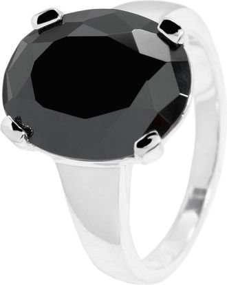 Carlo Monti Damen-Ring 925 Sterling Silber rhodiniert, Zirkonia schwarz oval in Krappenfassung Gr.54 JCM1050-111
