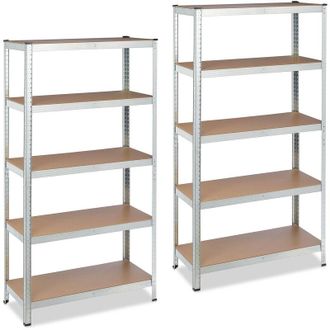 Relaxdays 2 x Schwerlastregal verzinkt, Traglast 875 kg, 180 x 90 x 40 cm, 5 B&ouml;den, zum Stecken, Stahl, Lagerregal Keller, silber
