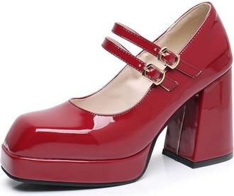 Generic MiaZane Escarpins Courts Gros Talon Bloc Double Boucle Bout Carr&eacute; Mary Jane Escarpins de Travail Chaussures de Trajet de Bureau pour Port Quotidien et