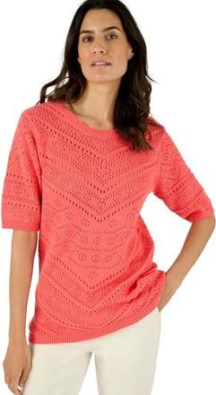 Damart Pull Maille Ajour&eacute;e Manches Aux Coudes, Femme, Col Rond, Corail, 38/40