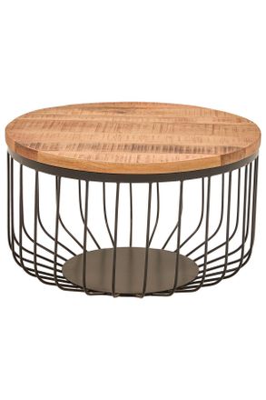 Livetastic Couchtisch, Natur, Schwarz, Holz, Metall, Mangoholz, Holz, rund, rund, 33x58x58 cm, Holzm&ouml;bel, Holztische, Couchtische Holz