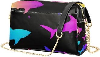 Mnsruu Sacs à bandoulière pour femme, motif requin arc-en-ciel, sac à main en cuir