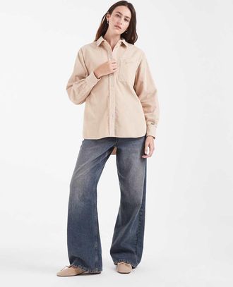 Lacoste Oversize-Cordhemd in Beige-Neutral