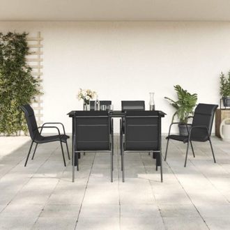 vidaXL vidaXL 7-tlg. Garten-Essgruppe Schwarz Stahl und Textilene