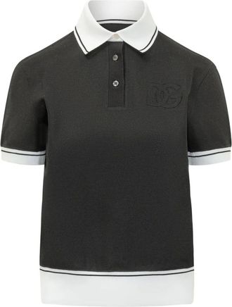 Dolce & Gabbana Femme, Tops, Noir, Taille: 36 FR Polo Piqu&eacute; avec Broderie