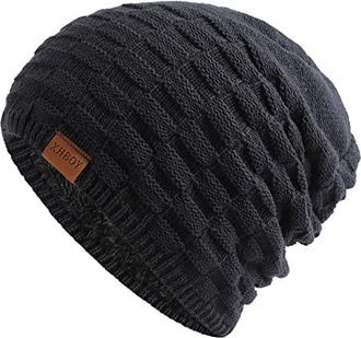 Generic Chapeau tricot&eacute; en laine chaude faite &agrave; la main pour femme - Coupe-vent - Chapeau de trappeur pour femme, bleu marine, Taille unique
