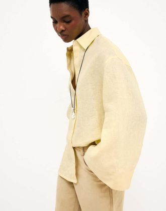 NA-KD Chemise en lin &agrave; manches larges - Jaune clair