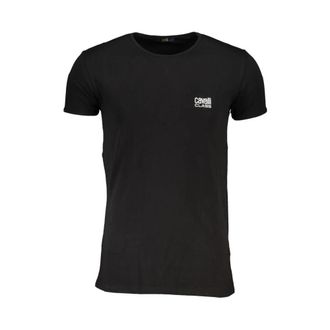 Cavalli Schwarzes Baumwoll-Print-Logo-T-Shirt - - Tops - Herren - Schwarzk - 2XL