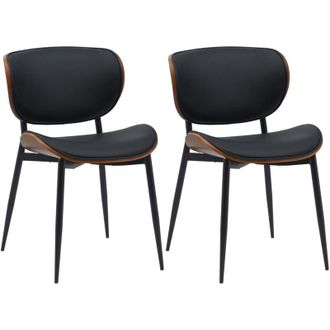 Clp Lot de 2 chaises visiteurs Enid recouvertes de similicuir ou de tissu Noyer / Noir Similicuir