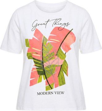 Ulla Popken T-Shirt T-Shirt Palmenbl&auml;tter Rundhalsausschnitt Halbarm