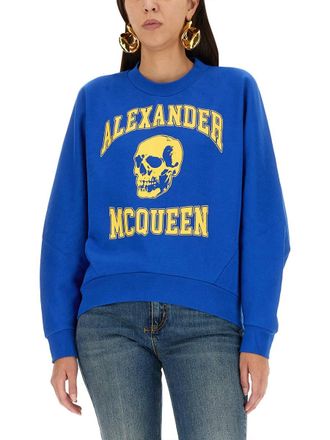 Alexander McQueen Varsity Skull Logo Sweatshirt - Blue