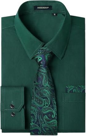 Hisdern Chemise Vert Homme avec Cravate Formelle Business Mariage Chemise Costume à Manches Longues Boutonnées 3XL