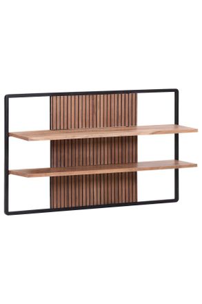 Landscape Wandregal, Schwarz, Akazie, Holz, Metall, Holzwerkstoff, 2 F&auml;cher, 120x70x25 cm, Beim&ouml;bel erh&auml;ltlich, h&auml;ngend, K&uuml;chen, K&uuml;chenm&ouml;bel, K&uuml;chenregale