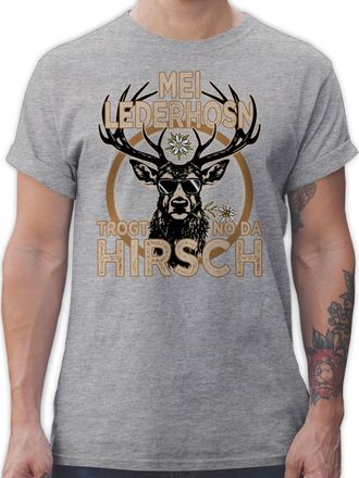 Shirtracer T-Shirt Herren - Kompatibel mit Oktoberfest - Trachten Outfit Lederhose Spruch Tr&auml;gt der Hirsch - XXL - Grau meliert - Tshirt Meine noch bayrische Tra