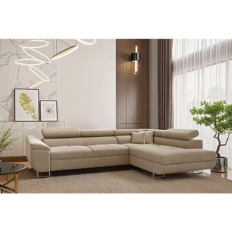 Fun M&ouml;bel Ecksofa Schlafsofa Sofa carmelo in Stoff Nova Beige Ottomane Rechts