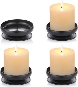 Nuptio Nuptio 4 Pi&egrave;ces Bougeoir en Forme De Pointe Plaque De Bougie en Fer, Support Bougie Pilier Noir Plaque Bougie D&eacute;corative Bougeoir de 9cm Diam&egrave;tre Boug