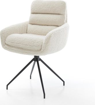 DELIFE Esszimmerstuhl Abelia-Flex mit Armlehnen Teddystoff Beige Kreuzgestell konisch Schwarz, Esszimmerst&uuml;hle