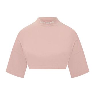 Palm Angels Femme, Tops, Rose, Taille: 38 FR T-shirt court &agrave; logo imprim&eacute;