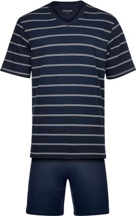 Schiesser 159621 Herren Shorty aus Softer Single-Jersey Elastikbund Baumwolle, Groesse 56, dunkelblau/gestreift