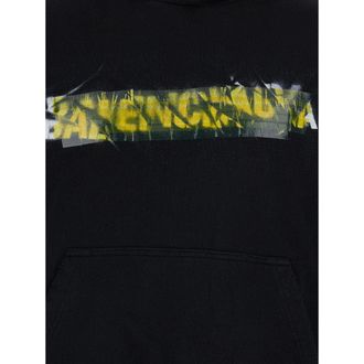 Balenciaga Mens Hoodie With Graphic Print Black Cotton Top
