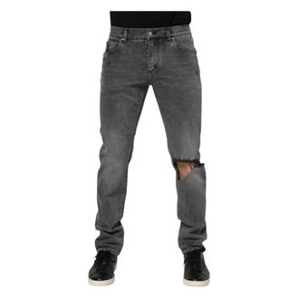 Dolce & Gabbana Graue Logo Plaque Denim Skinny Jeans - - Jeans - Herren - Grau - M