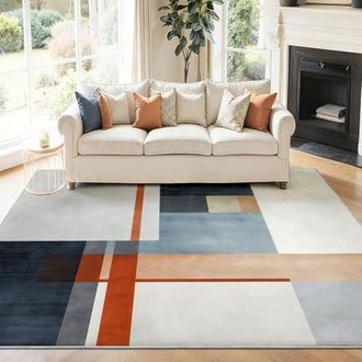 Generic Gris Tapis Salon Moderne, 140 x 200 cm Super Doux et Antid&eacute;rapant Grand Tapis pour Chambre Adulte Salle &agrave; Manger Cuisine, Moderne Abstrait &Agrave; Carreaux 