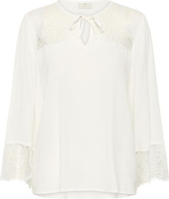 Kaffe Damenbluse, Spitze, Details, Regular Fit, Cropped Sleeves V-Notch Neck