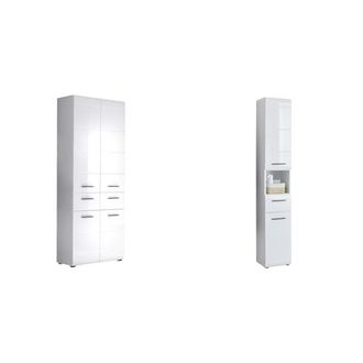 Trendteam Hochschrank Schrank - Badezimmer & Hochschrank Schrank - Badezimmer - Skin - Aufbauma&szlig; (BxHxT) 30 x 182 x 31 cm - Farbe Wei&szlig; Hochglanz - 111610301