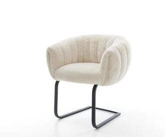 DELIFE Freischwinger Jada-Flex Pl&uuml;sch Creme-Wei&szlig; Freischwinger flach Schwarz Taschenfederkern, Esszimmerst&uuml;hle